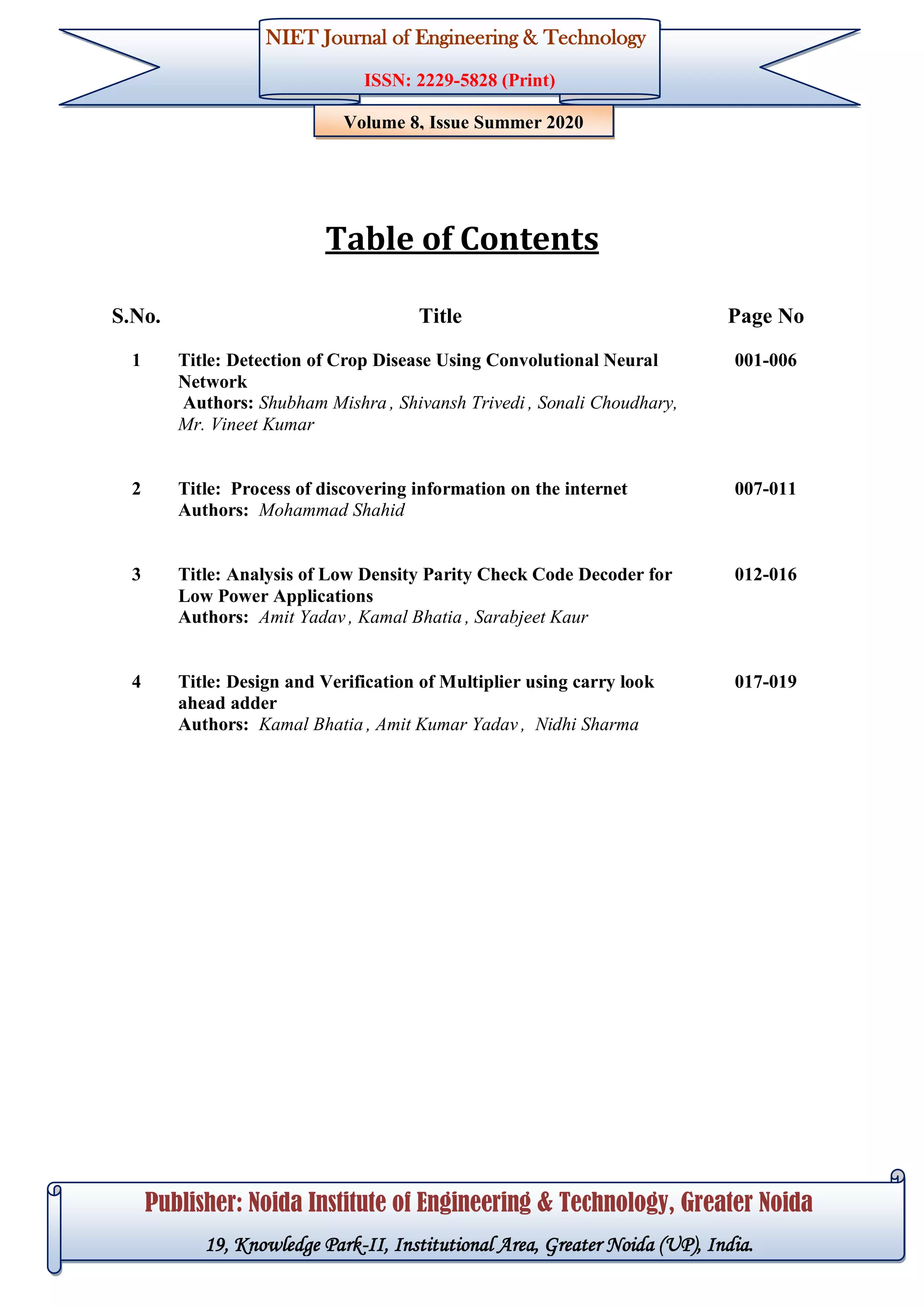 Detection Of Crop Disease Using Convolutional Neural Network Pdf Publishing Industry