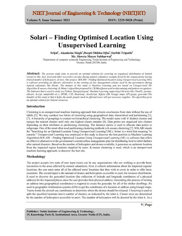 Solari – Finding Optimised Location Using Unsupervised Learning | PDF