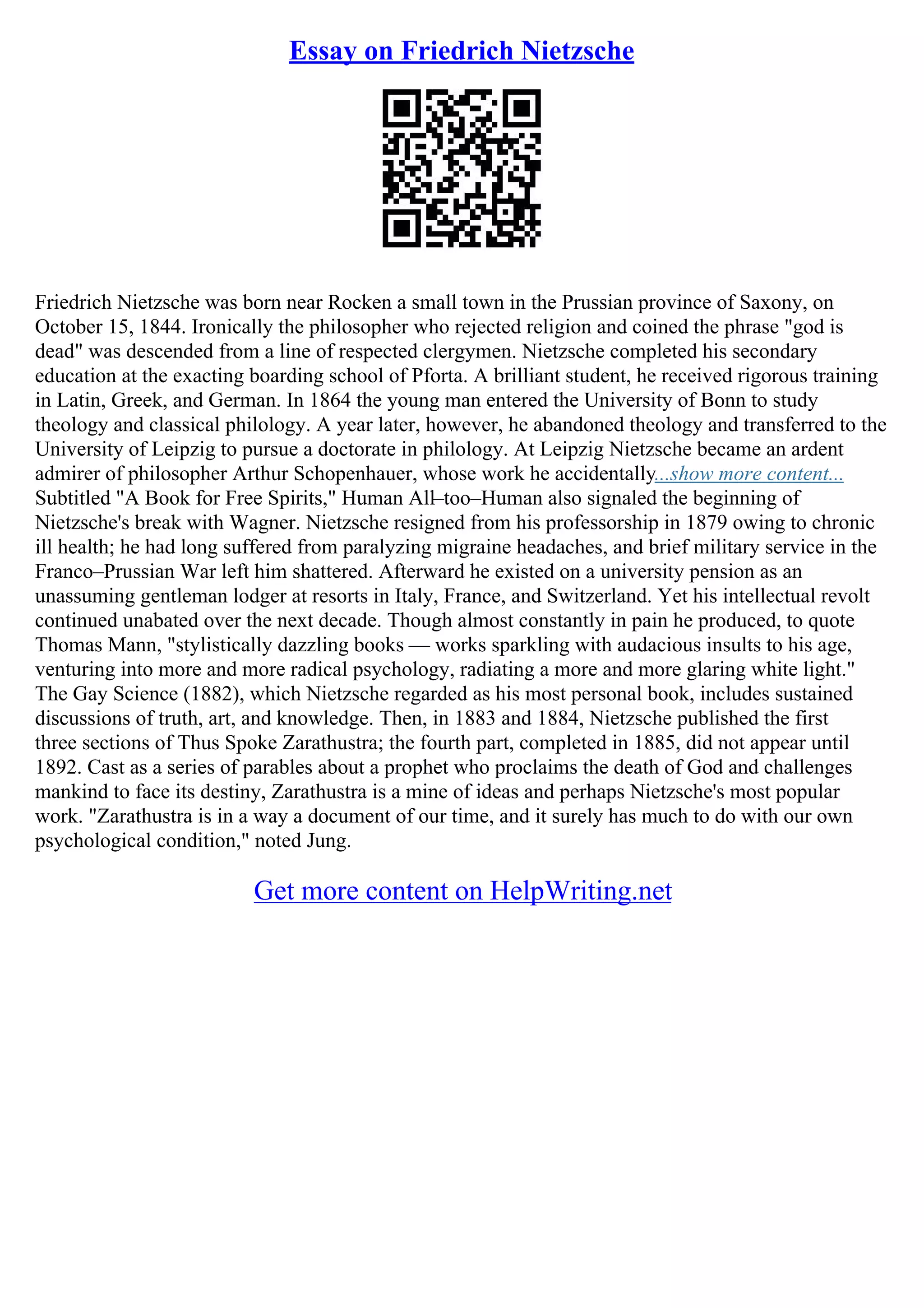 Nietzsche Essay | PDF