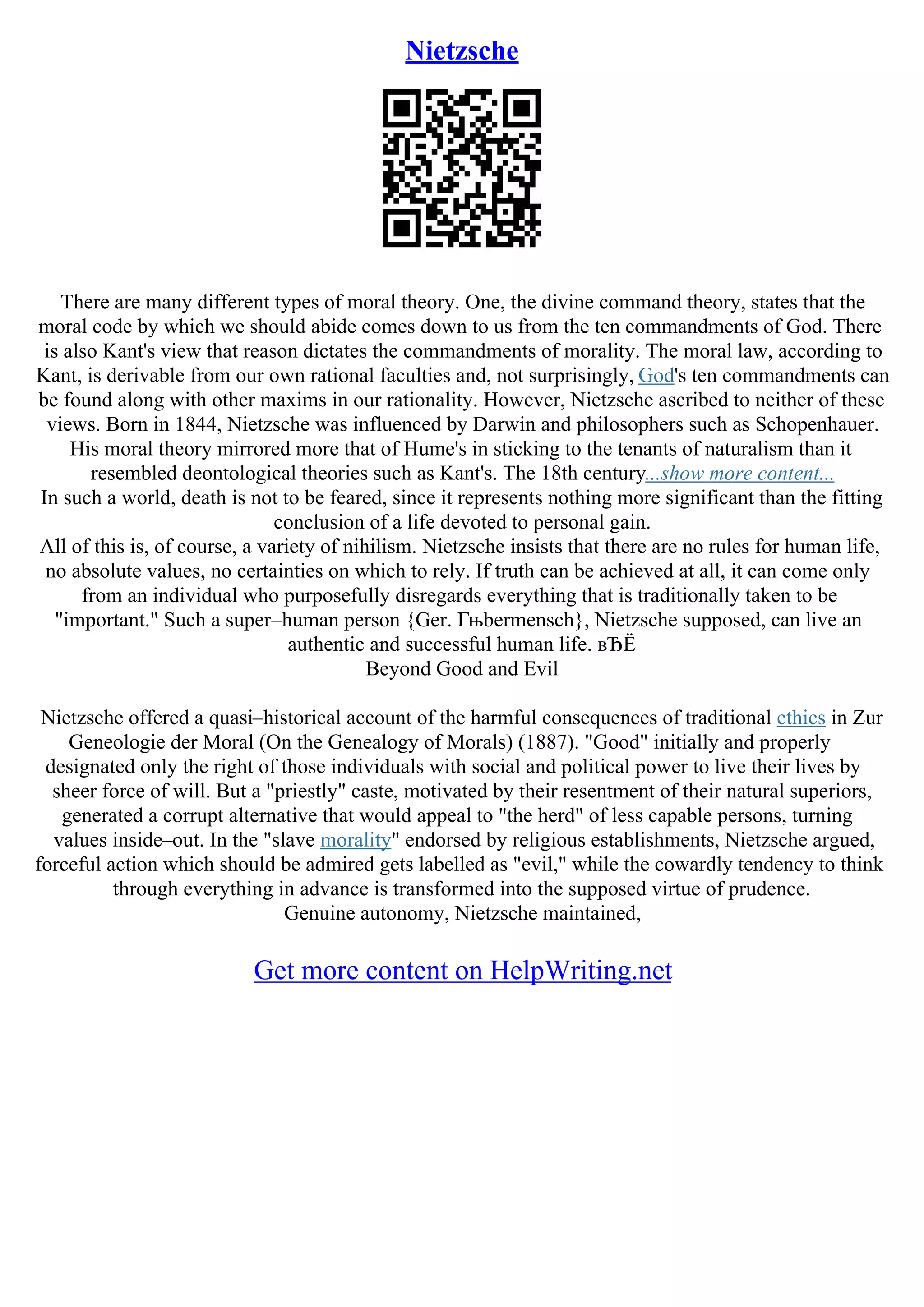 Nietzsche Essay | PDF