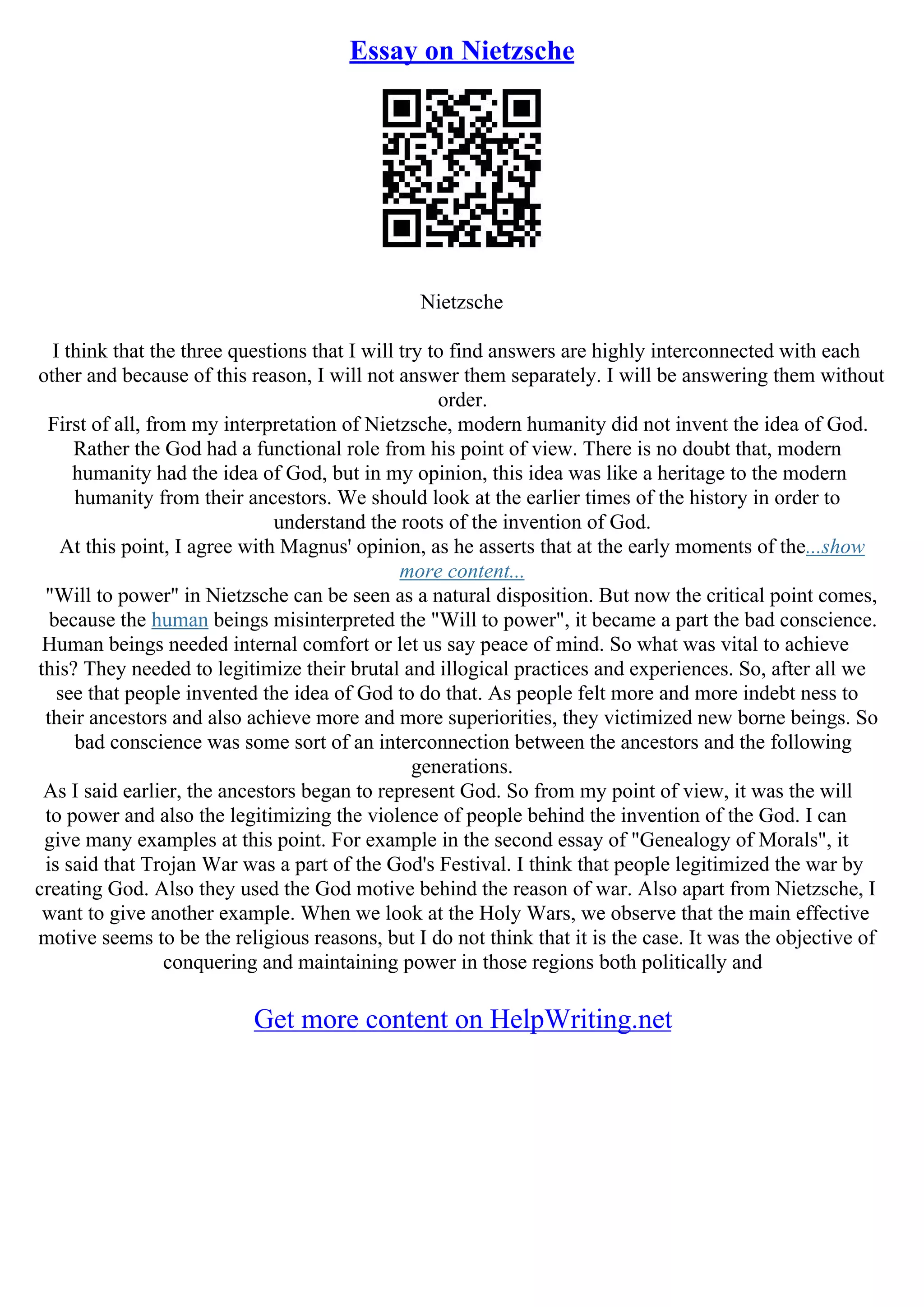 Nietzsche Essay | PDF