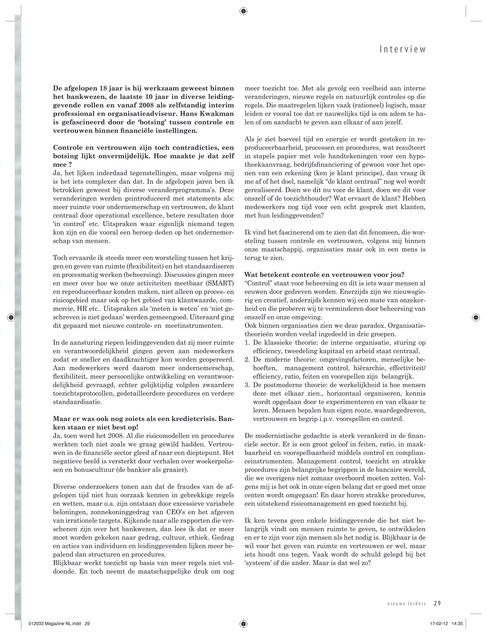 De paradox tussen Controle en Vertrouwen | PDF