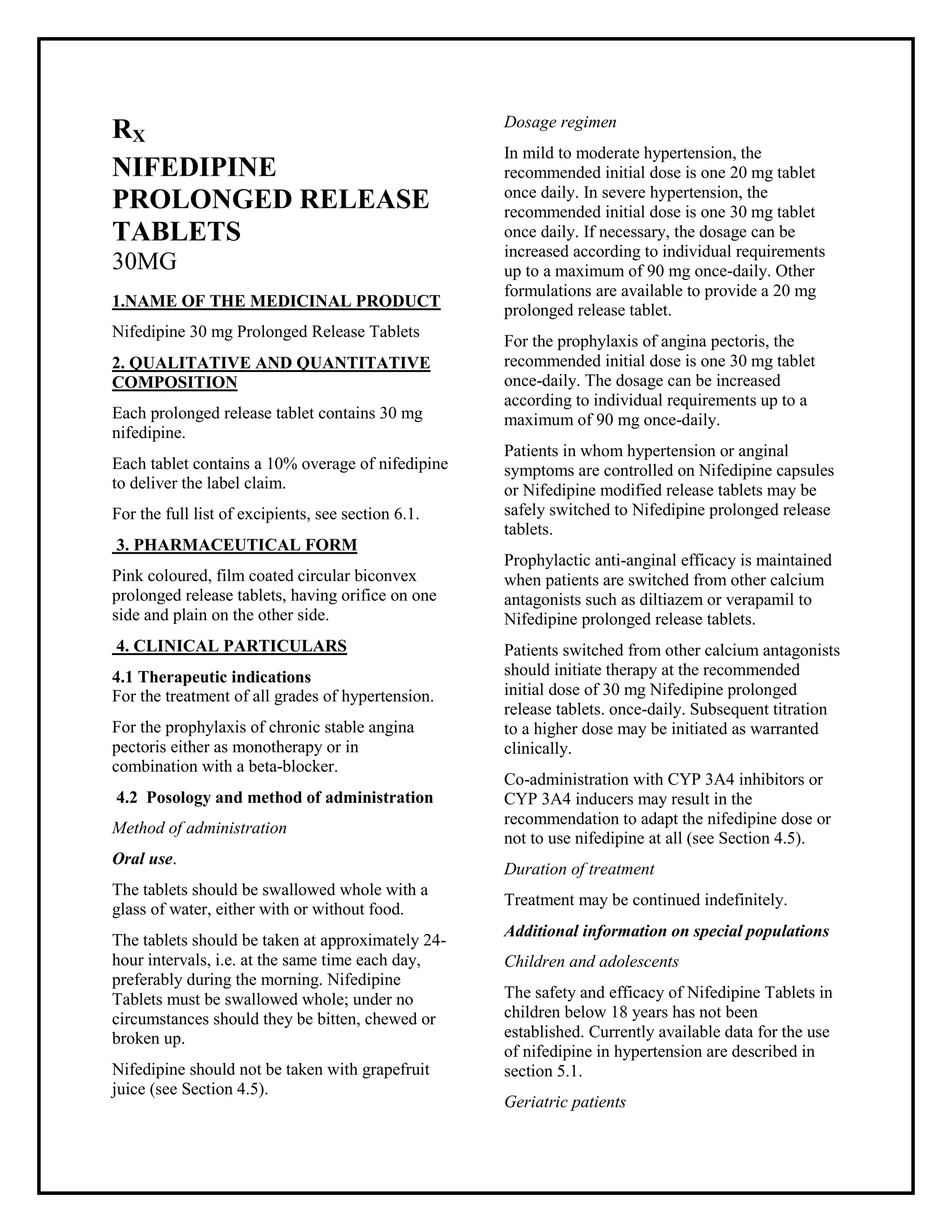 Nifedipine 30 mg prolonged release tablets smpc taj pharmaceuticals | PDF