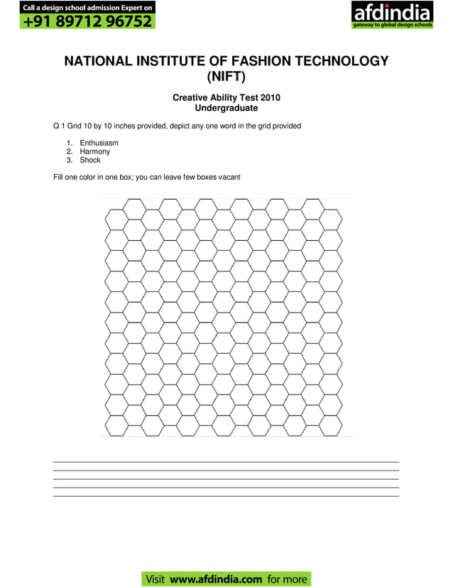 Nift 2010 cat sample question papers | PDF | Drawing and Sketching ...