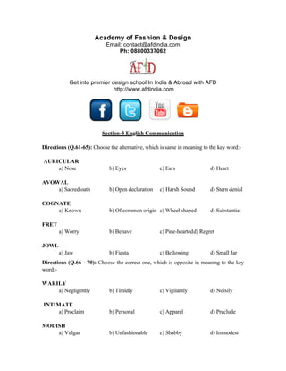 Nift old question paper masters in design gat | PDF