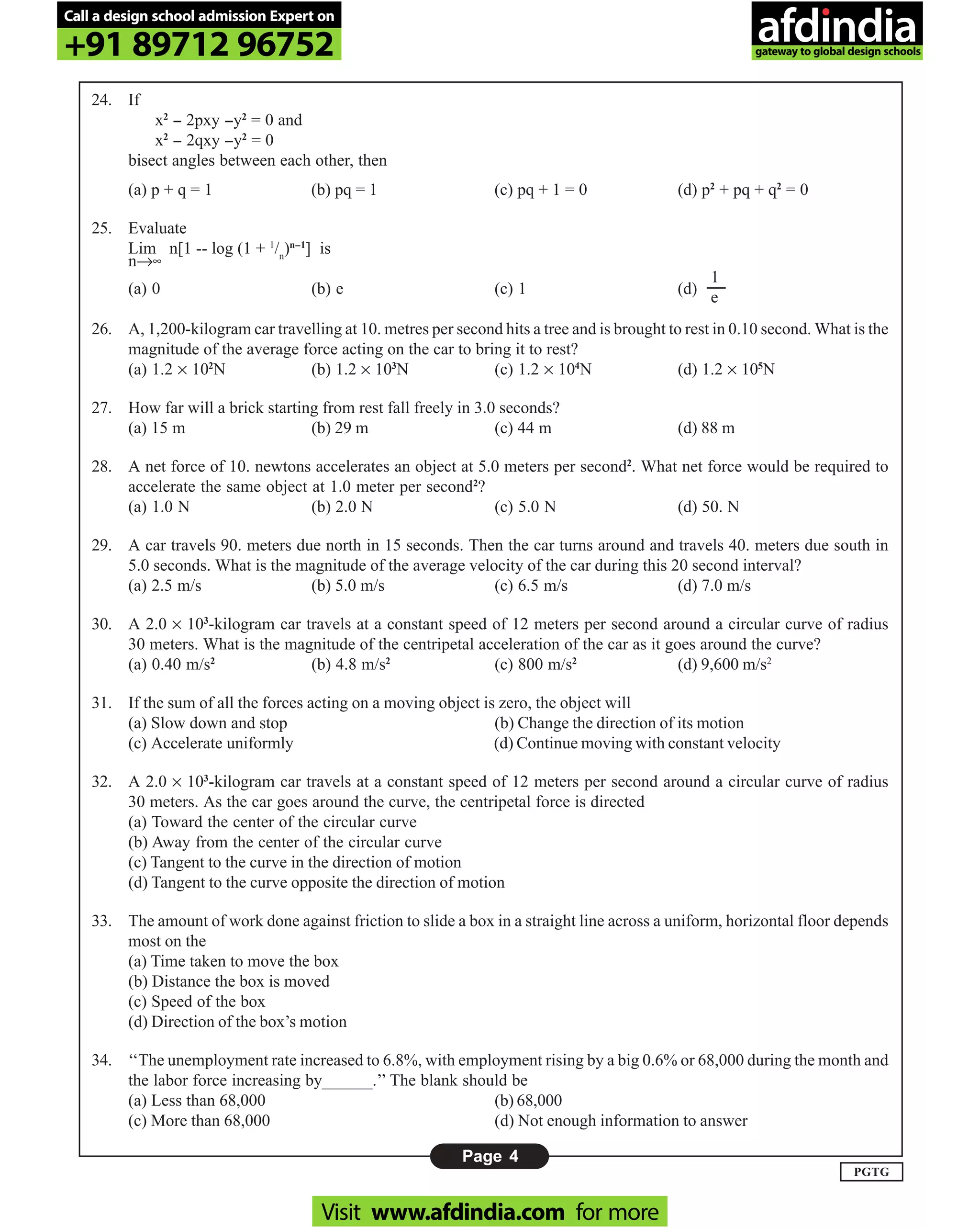 Nift pg technology sample question paper gat | PDF