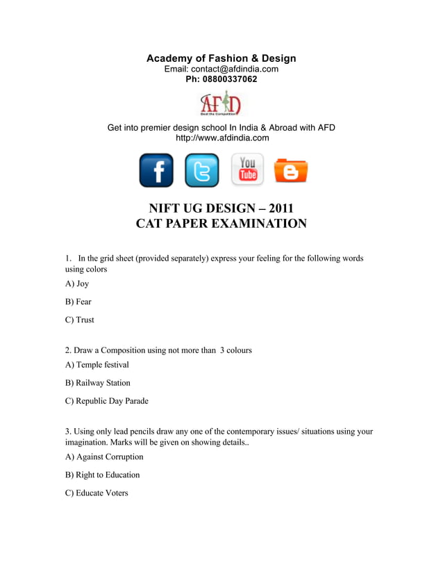 Nift sample cat test papers masters in design | PDF