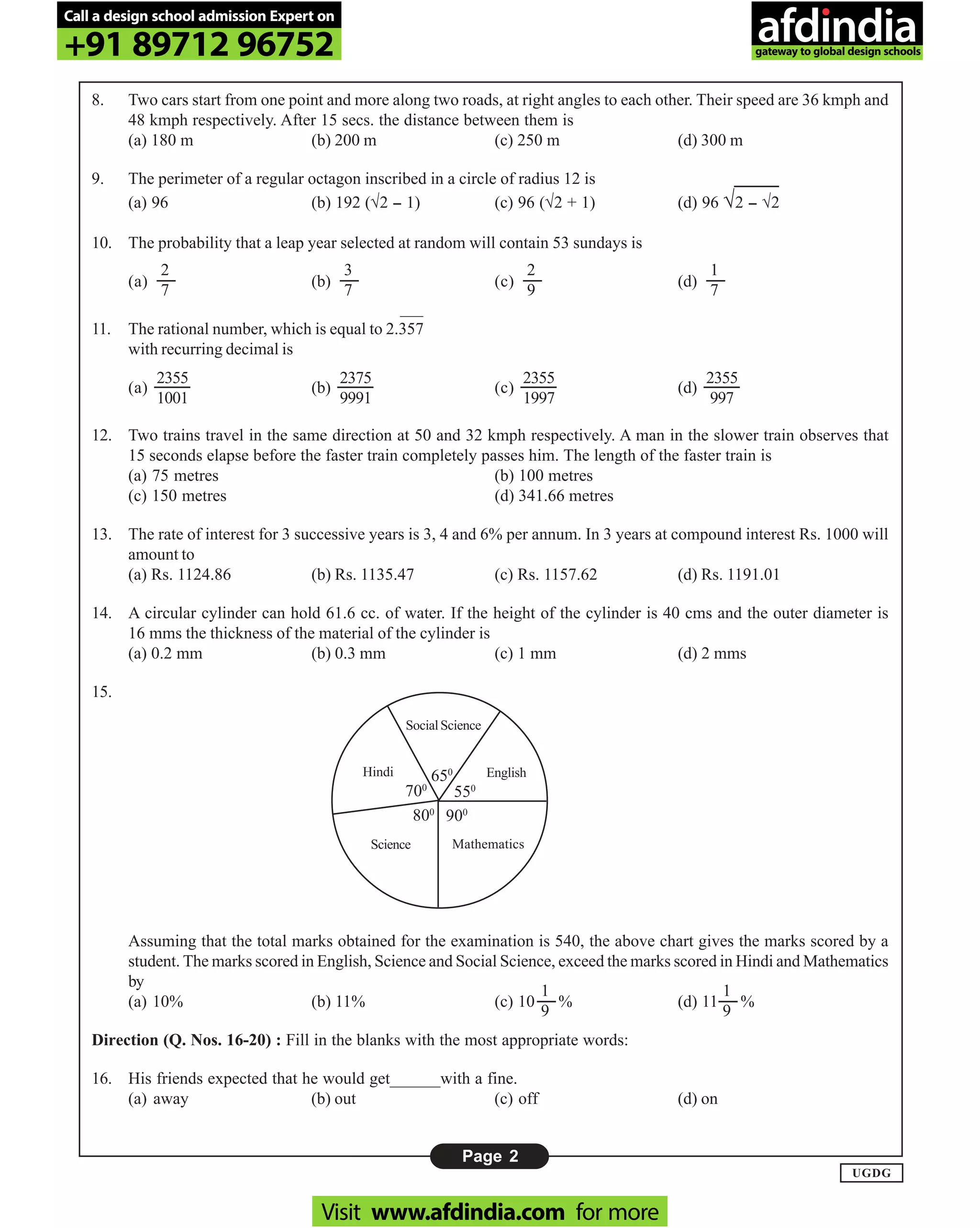 Nift sample question paper ug general ability test | PDF
