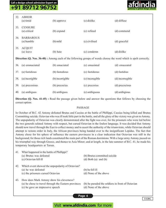 Nift sample question paper ug general ability test | PDF