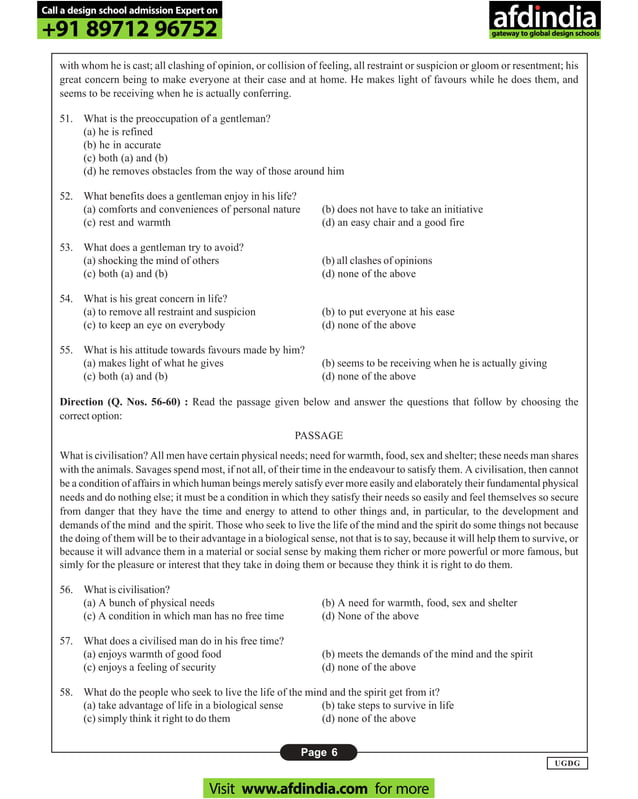 NIFT sample question paper UG general ability test | PDF