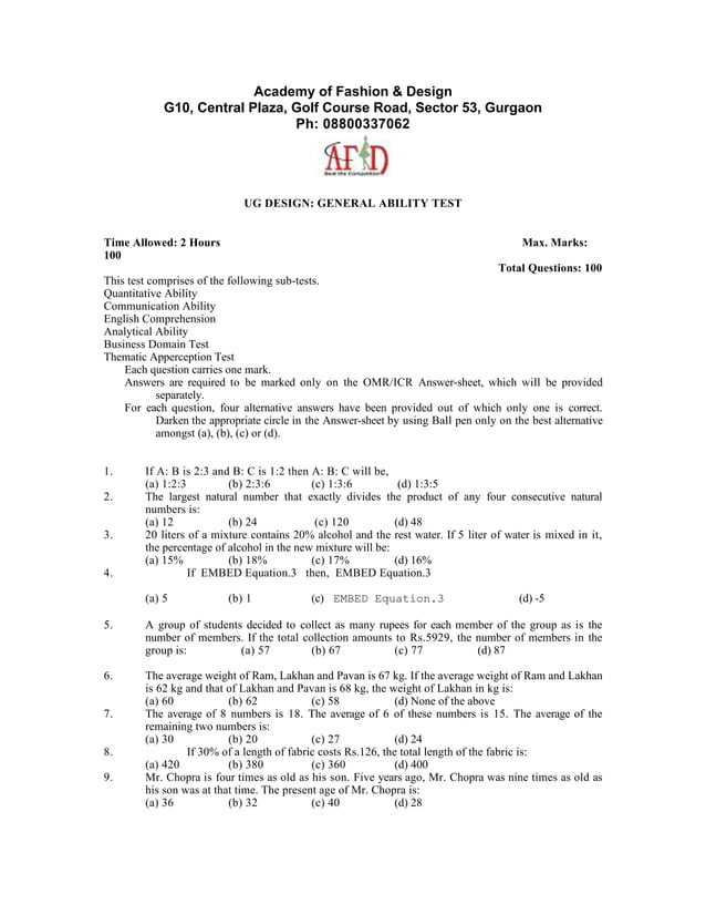 Nift ug design gat question paper 2 | PDF