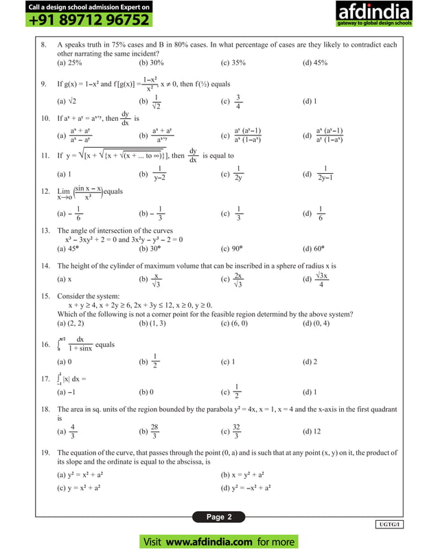 Nift ug technology sample question paper gat | PDF | Physics | Science