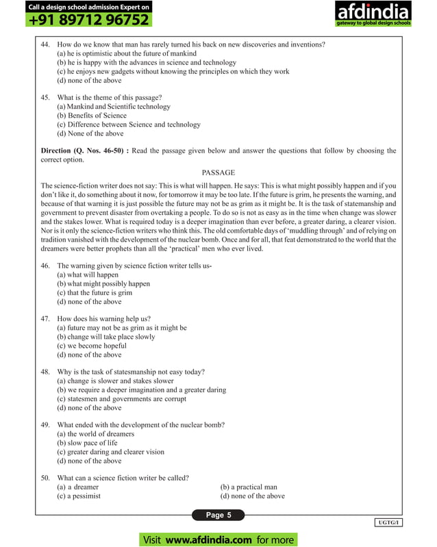 Nift ug technology sample question paper gat | PDF | Physics | Science