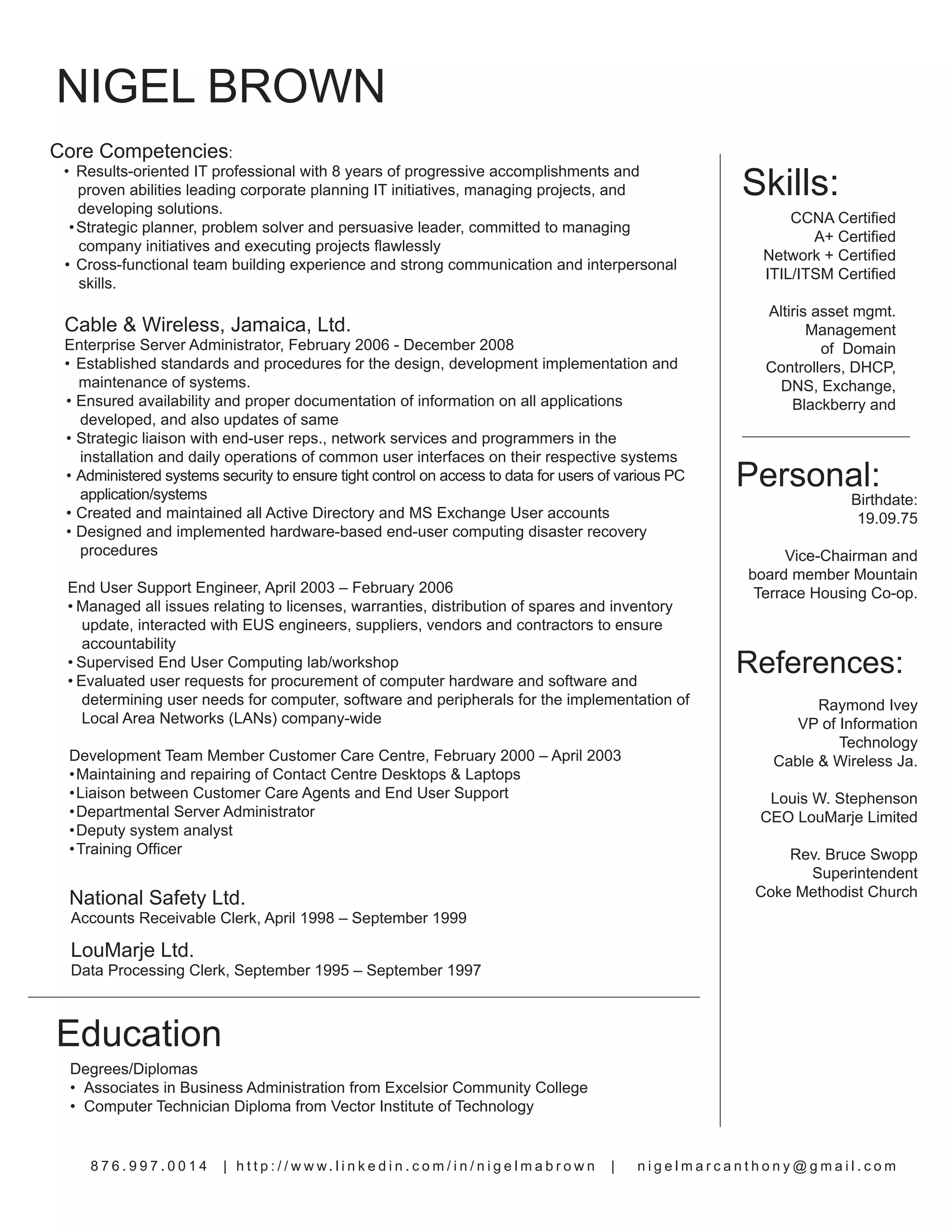 Nigel Brown's Resume | PDF