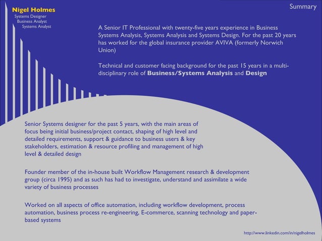 Nigel Holmes CV | PPT | Computer Software and Applications | Computing
