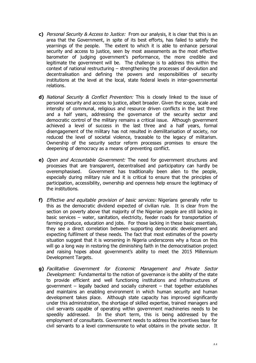 Nigeria position paper on the military