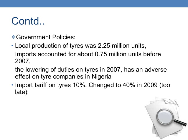 Nigeria tyre market | PPT | Economy | Business and Finance