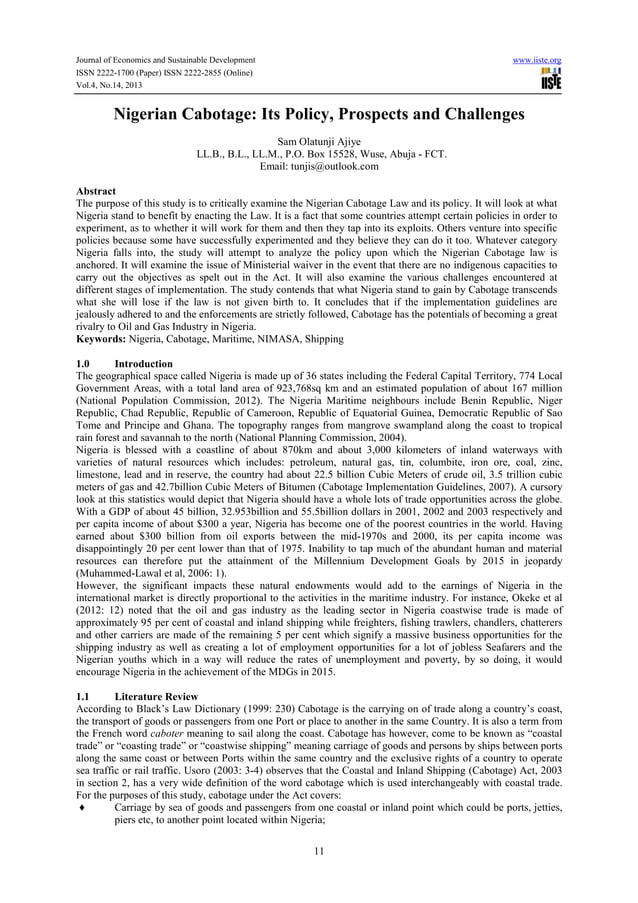 Nigerian cabotage its policy, prospects and challenges | PDF