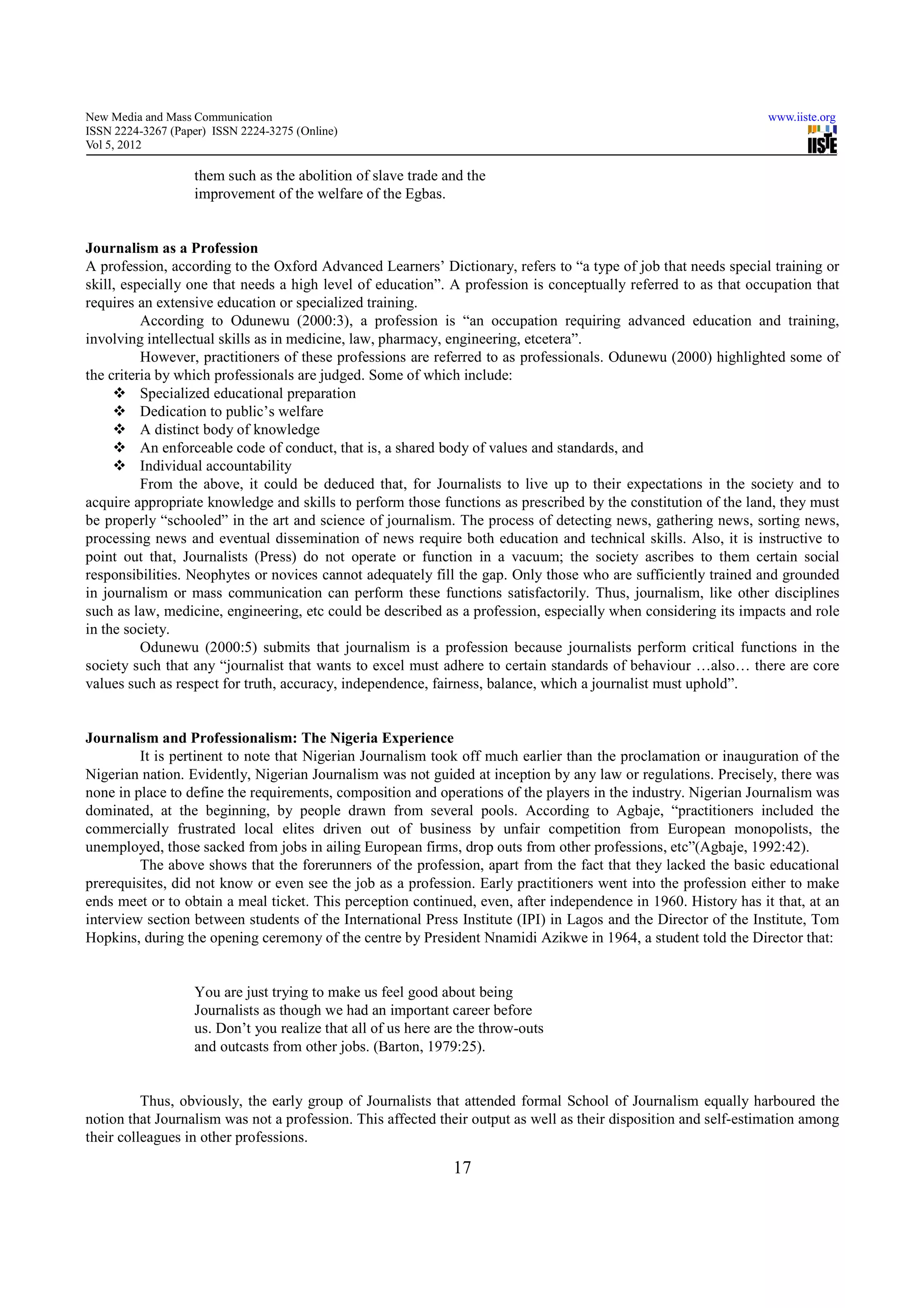 Nigerian journalism and professionalism | PDF