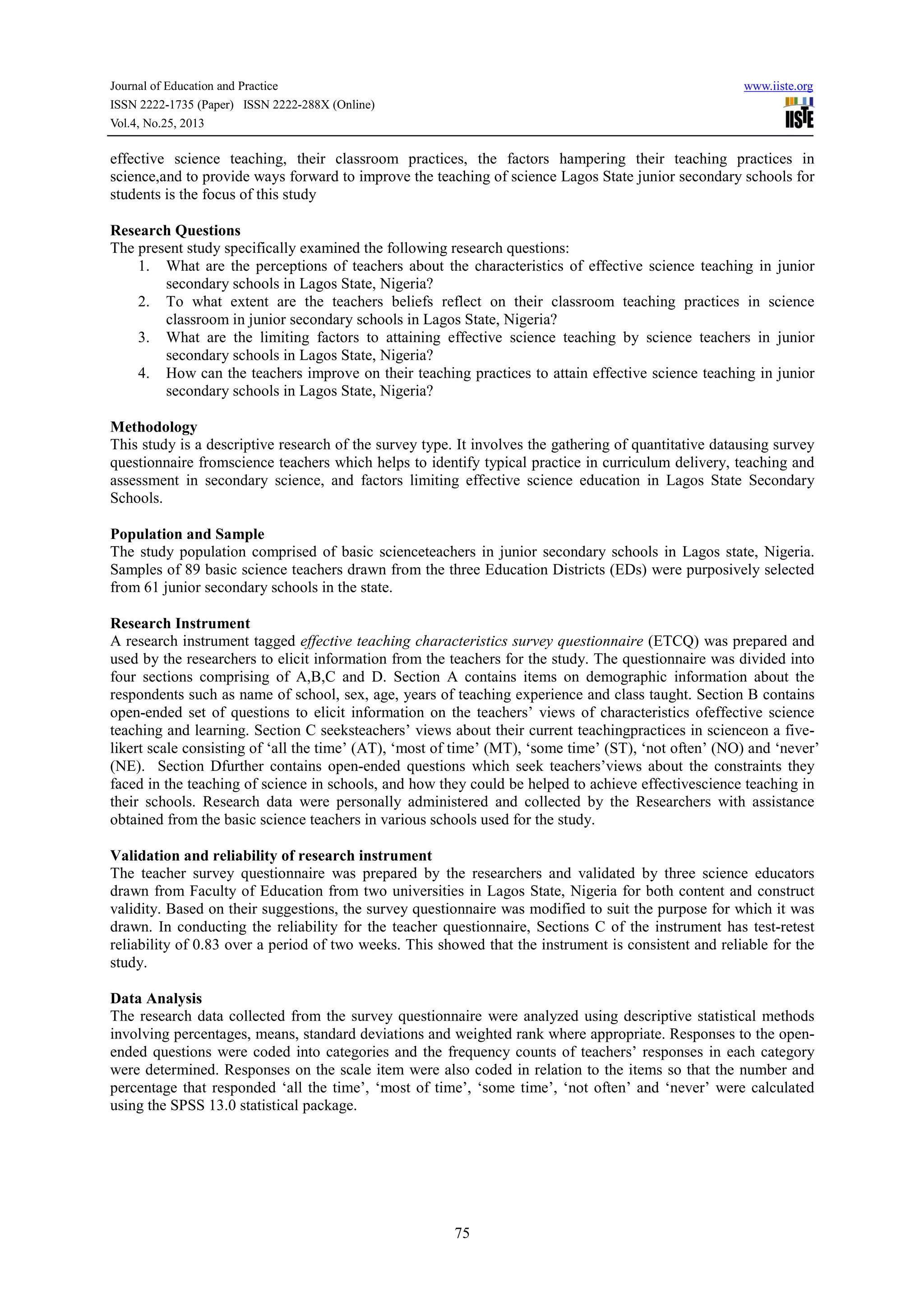 Nigerian science teachers’ perceptions of effective science teaching ...