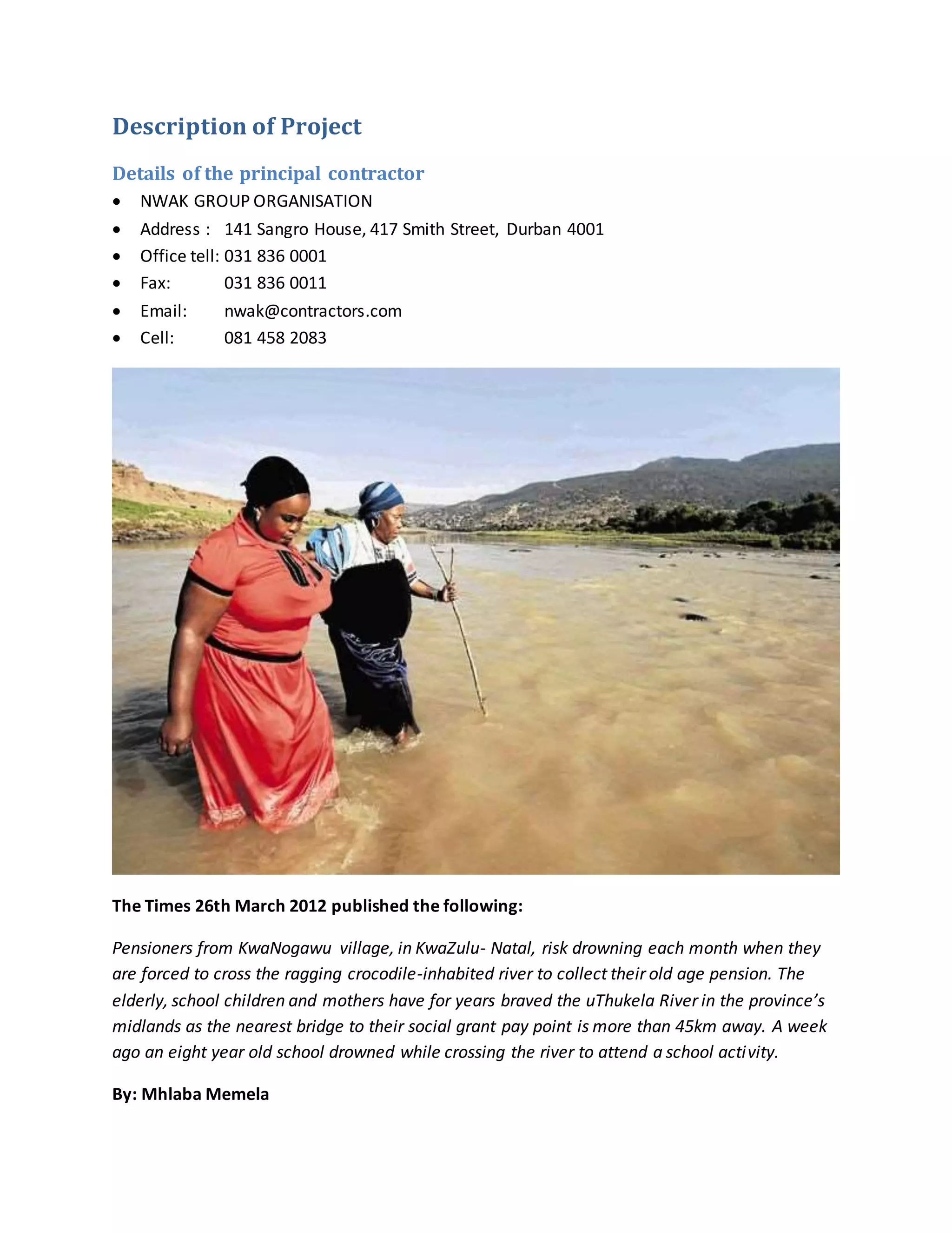 KwaNogawu village Pedestrian Bridge Proposal | DOCX