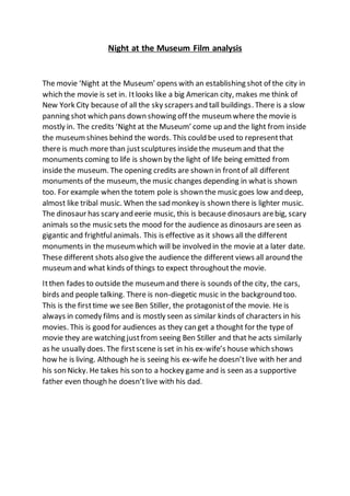 Night at the museum opening titles analysis | DOCX