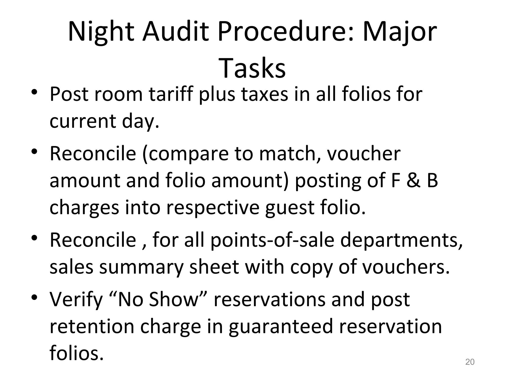 Night audit or Day-end process in hotels | PPT