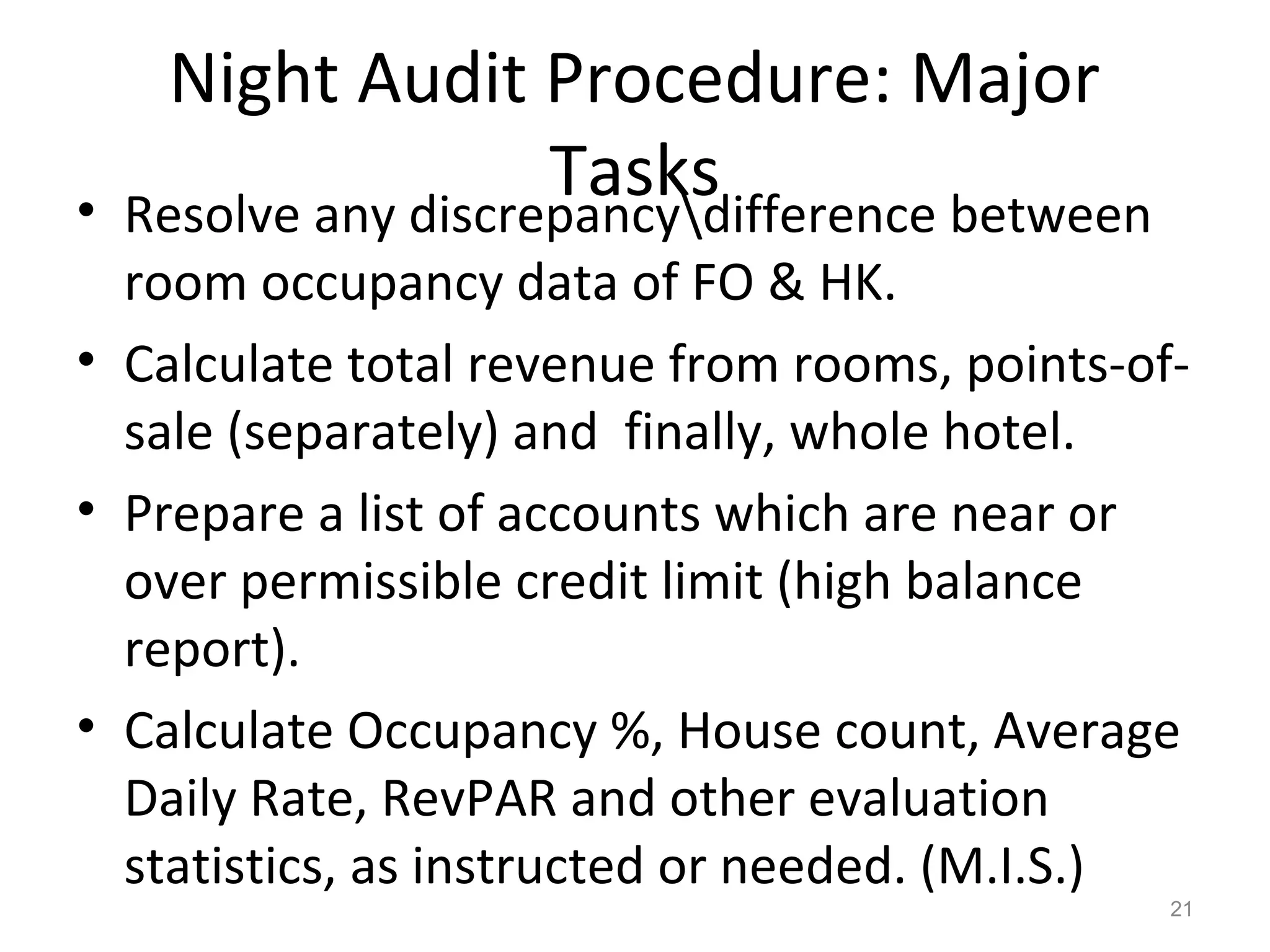 Night audit or Day-end process in hotels | PPT