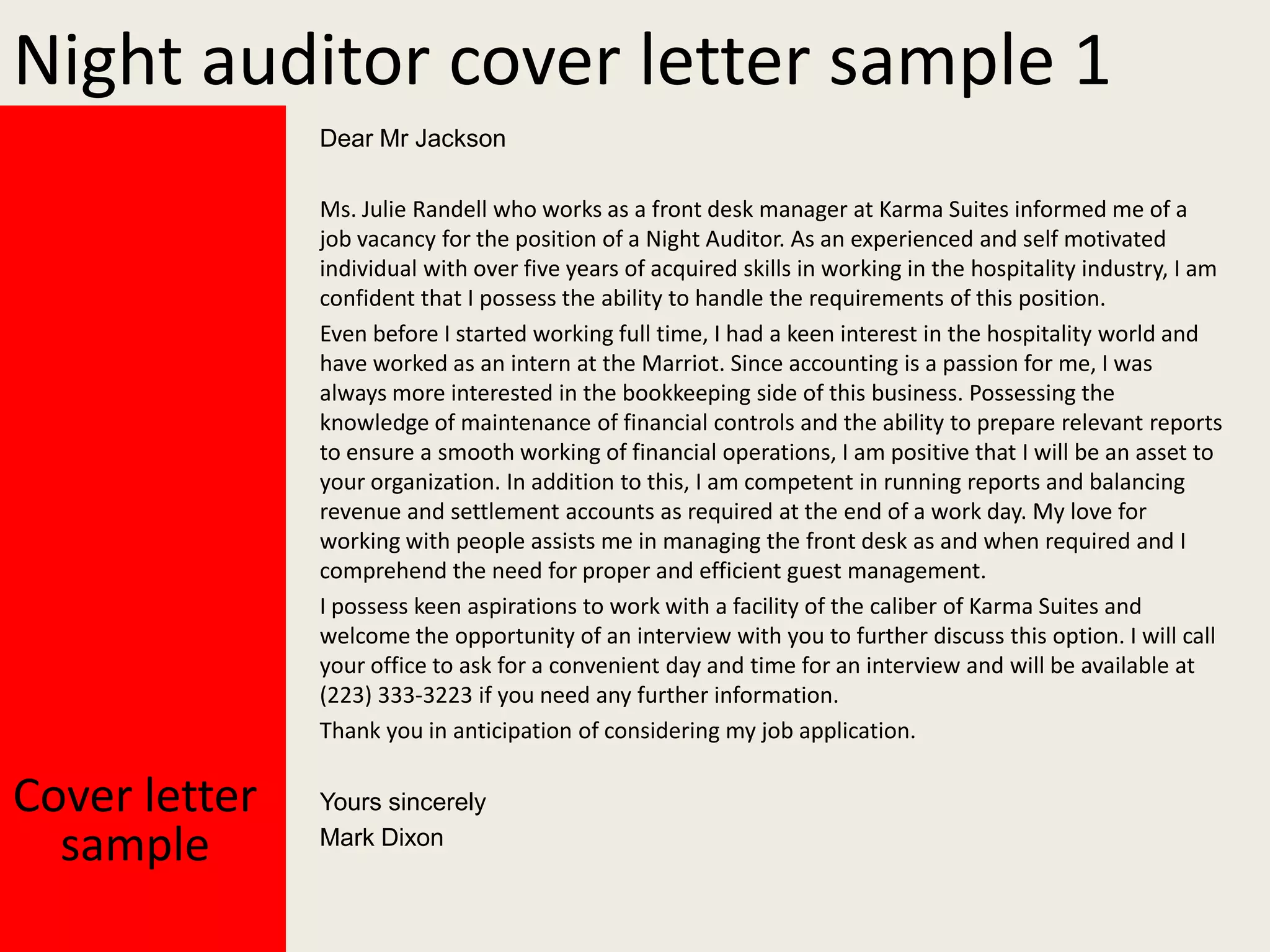Night auditor cover letter | PPTX