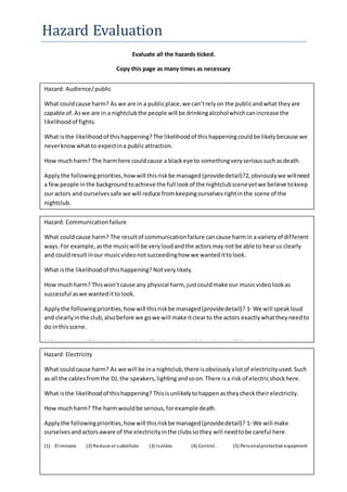 Nightclub video production risk assessment | DOCX