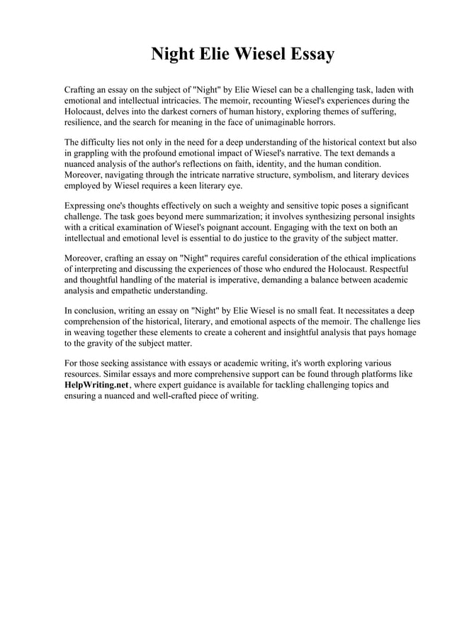 Night Elie Wiesel Essay. Talladega College | PDF | Poetry | Books and ...