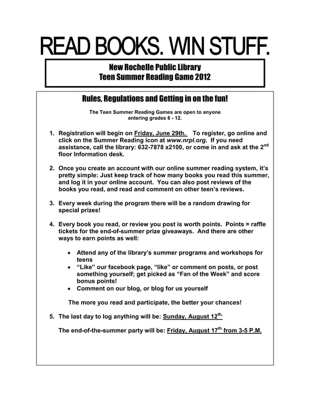 Own the Night; 2012 Summer Reading flyer | PDF