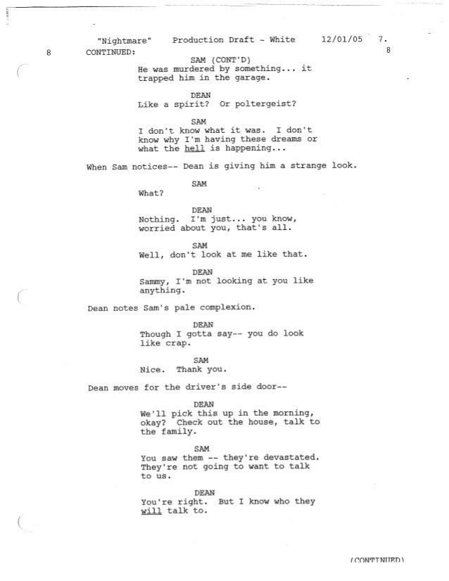 Supernatural 1.14 Nightmare Script