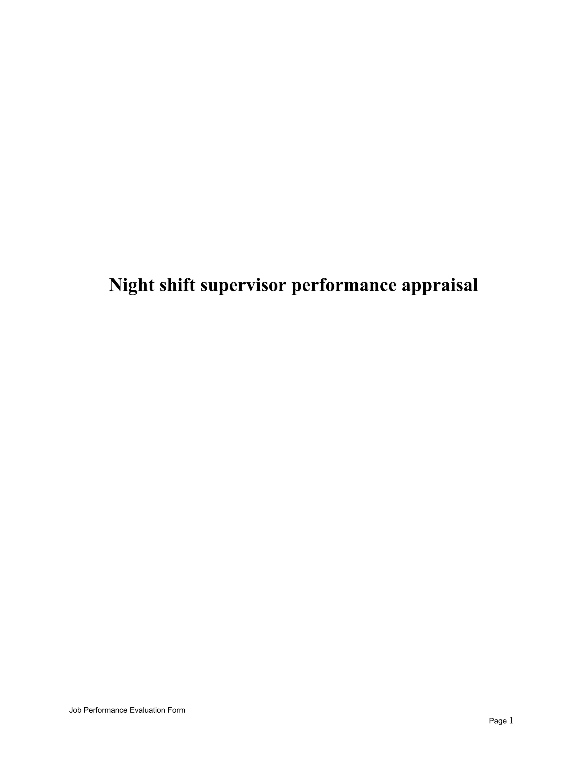 Night shift supervisor performance appraisal | PDF