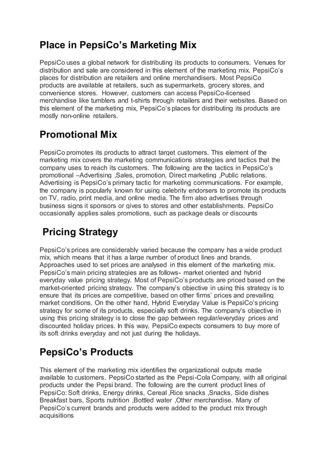 PEPSICO marketing mix | PDF