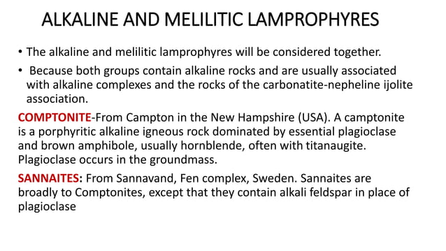 Alkaline rocks.lamprophyre,lamproite,and carbonatites | PPTX | Geology ...