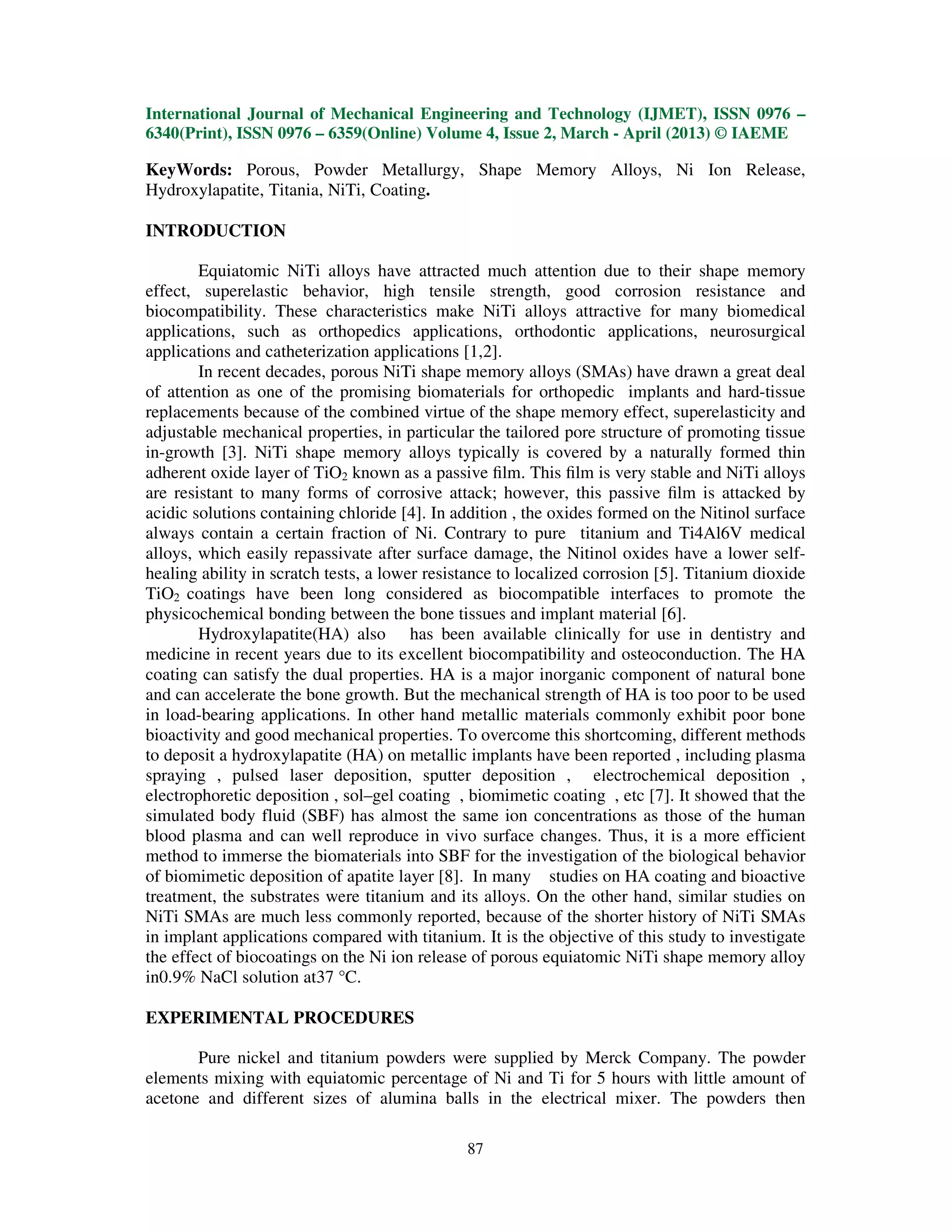 Ni ion release of ti o2 and tio2 hydroxylapatite composite coatings ...