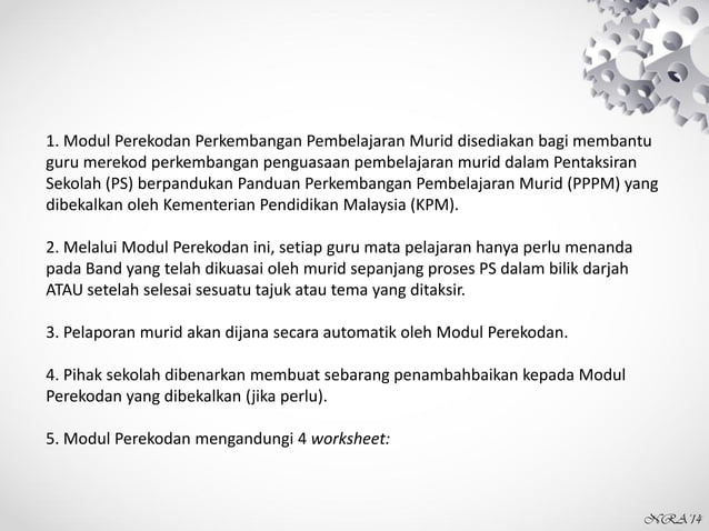 PANDUAN PENGGUNAAN MODUL MODUL PEREKODAN PERKEMBANGAN PEMBELAJAN MURID ...