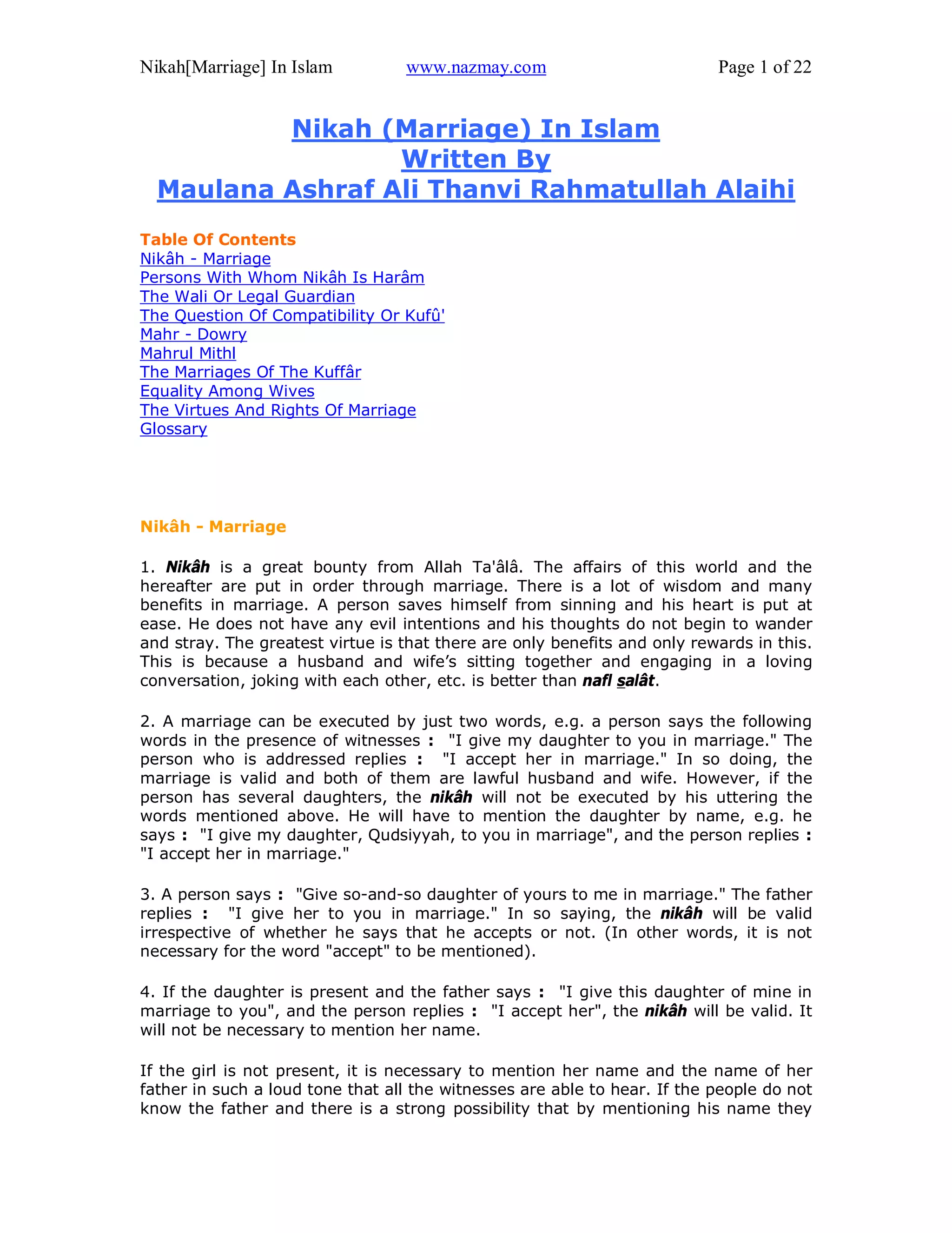 Nikah marriage ashraf ali thanvi | PDF