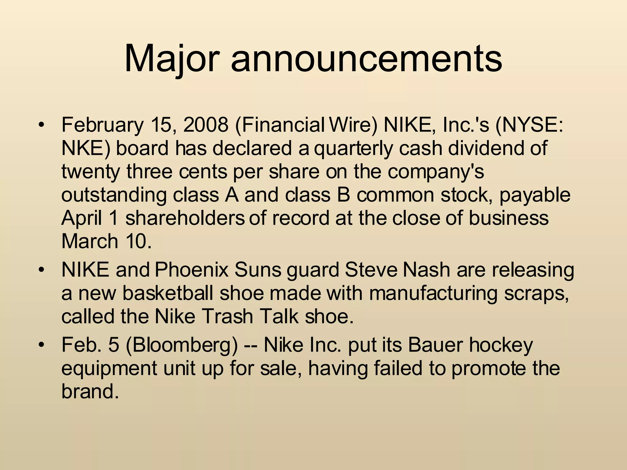 Nike 2007 Financial Statement Comparision with Statement | PPT