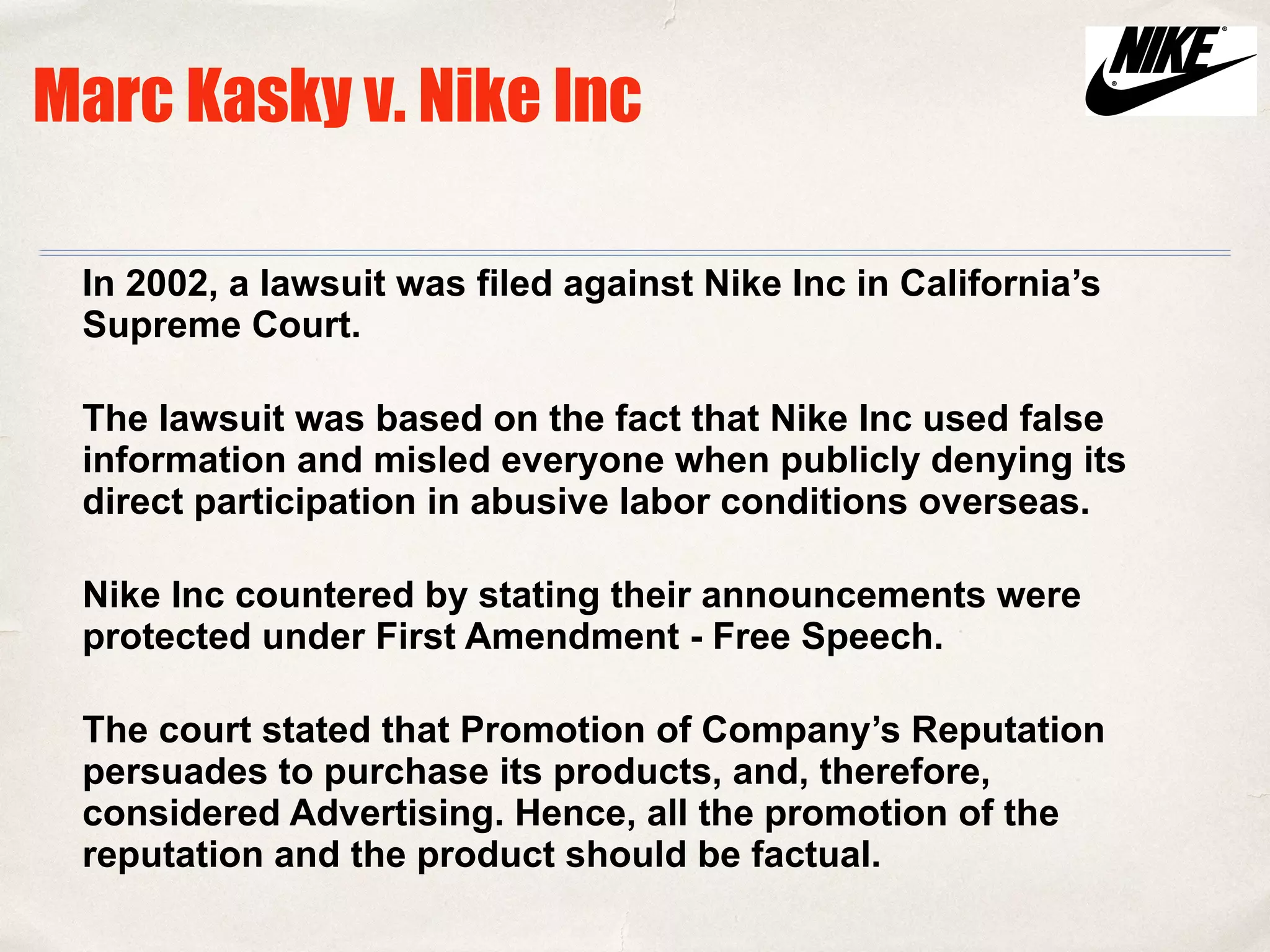Nike - Advertising or Free Speech | PPT