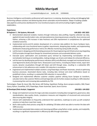 Nikhila Marripati Resume - BI/DataEngineer | PDF