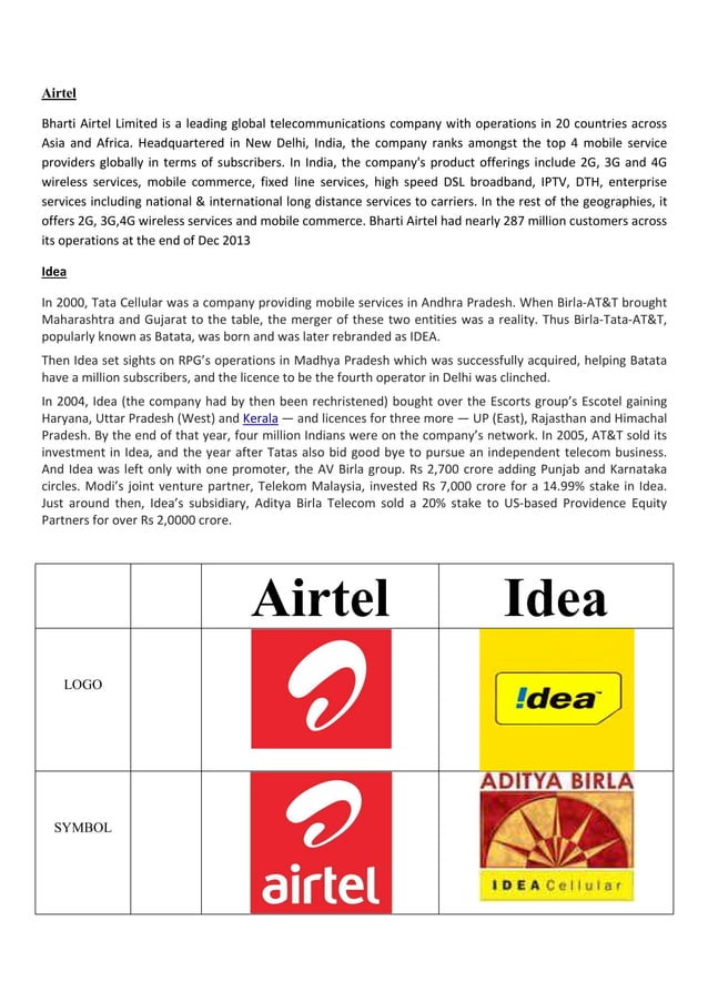 comparative study on airtel & idea | PDF | Internet | Computing