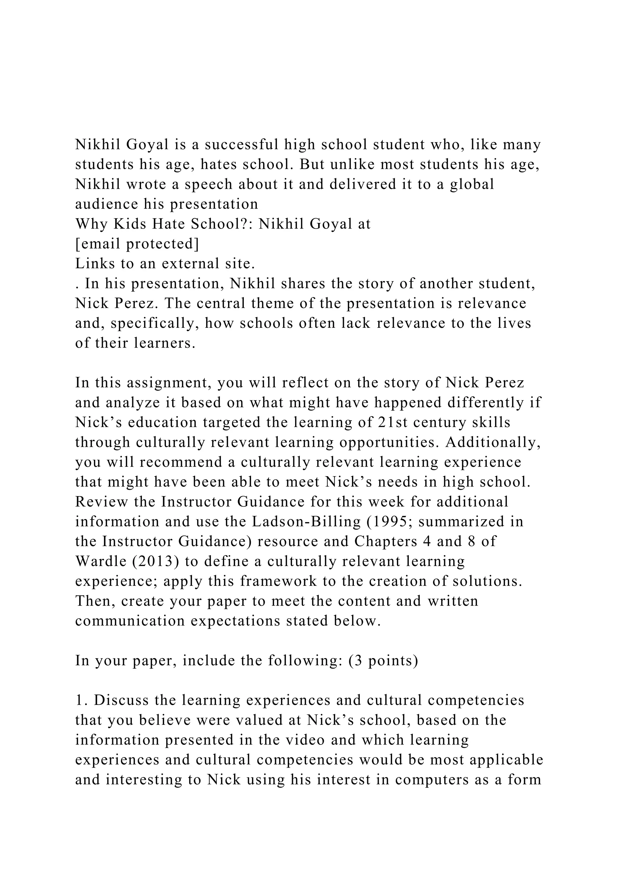 Nikhil Goyal is a successful high school student who, like many | DOCX