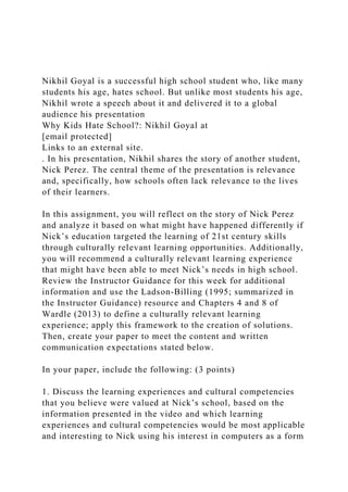 Nikhil Goyal is a successful high school student who, like many | DOCX