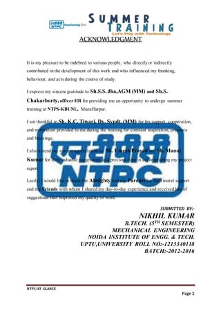 Nikhil kumar project report ON NTPC KANTI | DOCX