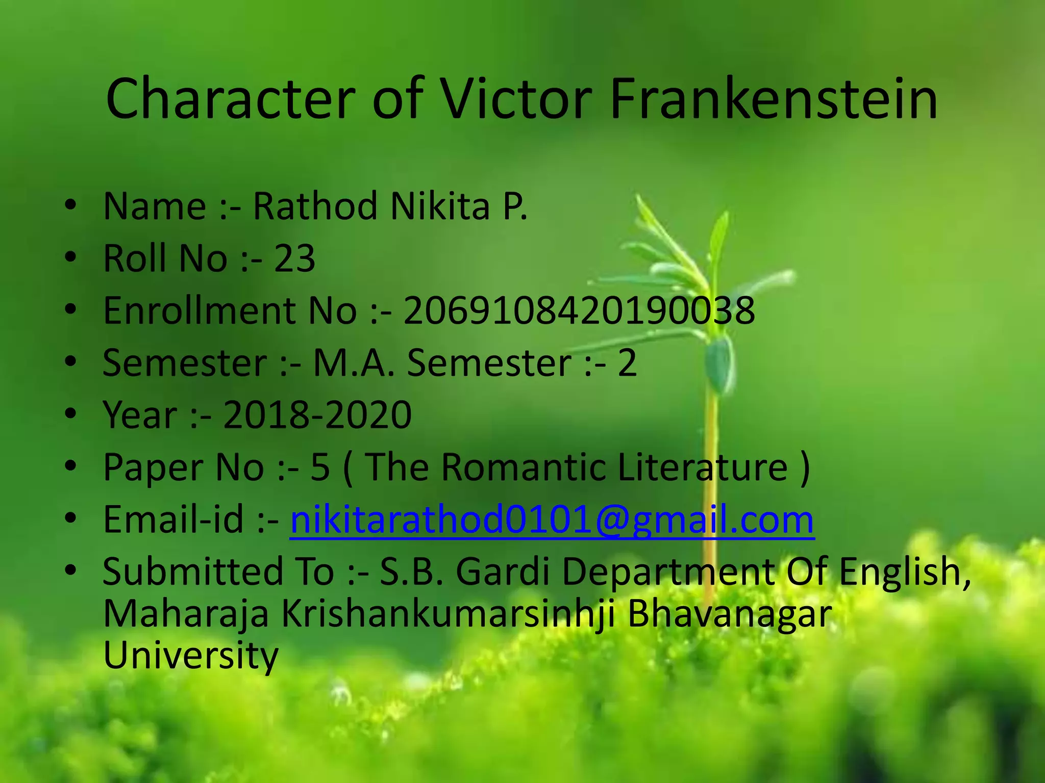 Character Of Victor Frankenstein | PPTX | Science Fiction | Genres