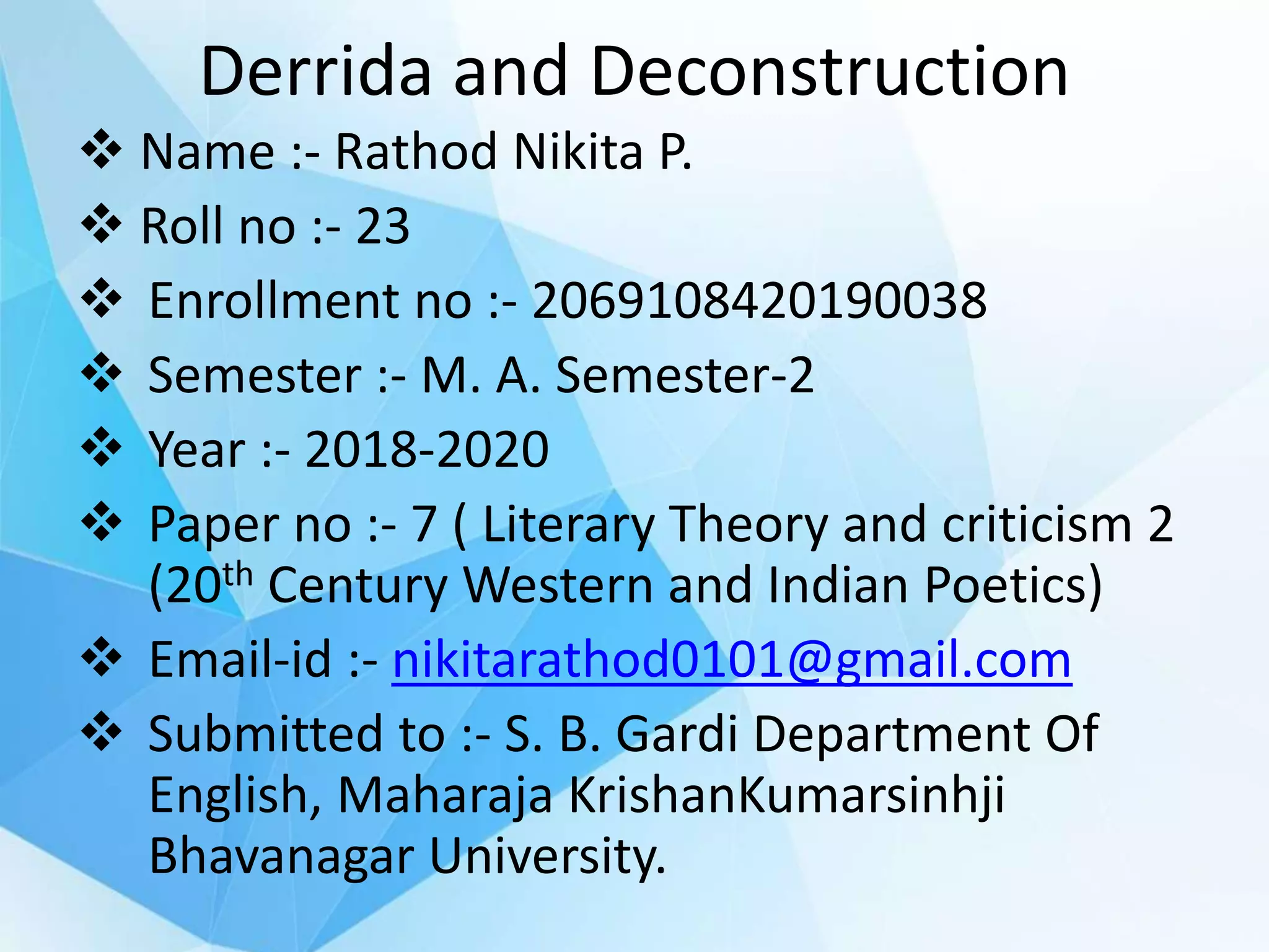 Derrida and Deconstruction | PPTX