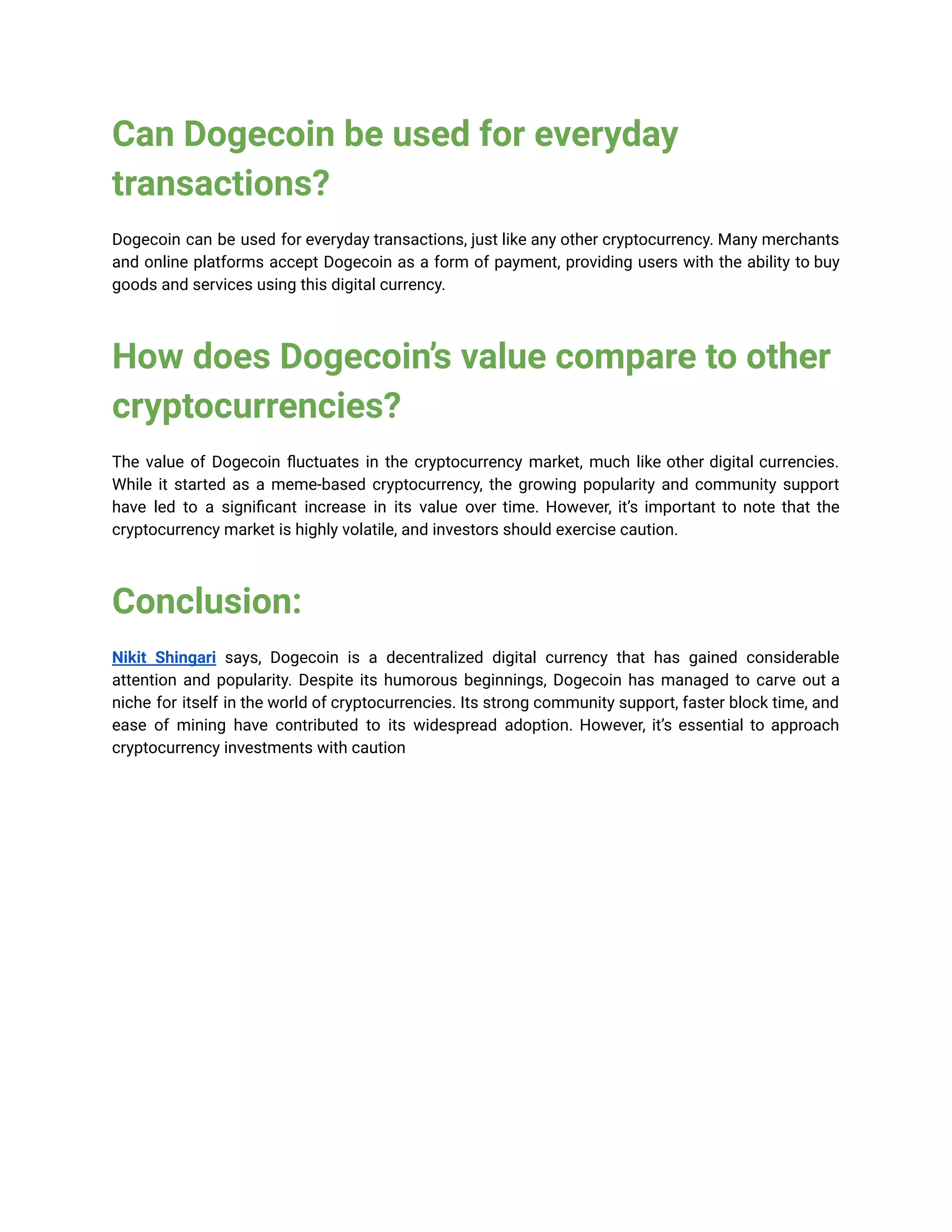 Dogecoin Overview by Nikit Shingari | PDF | Internet | Computing