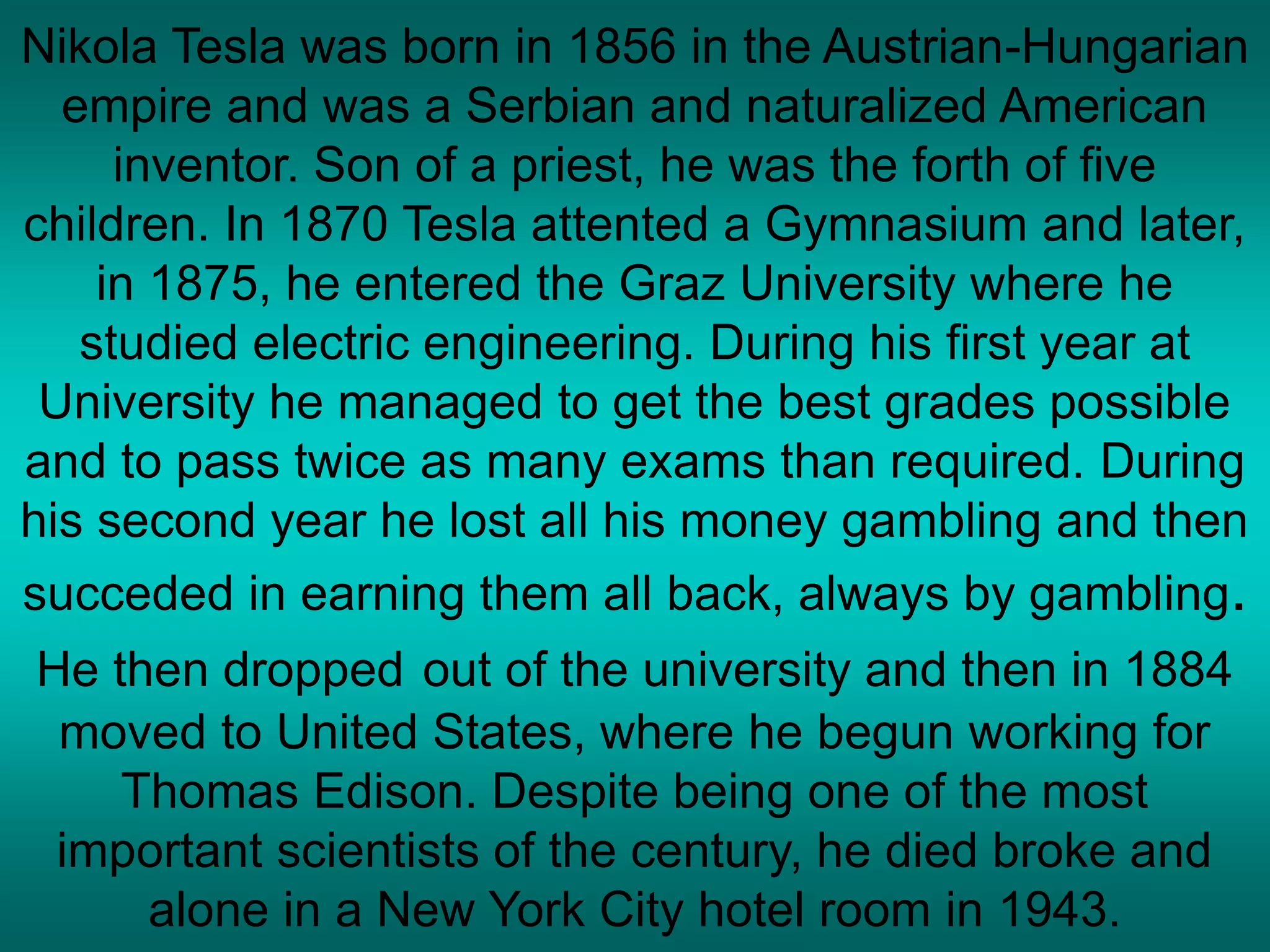 NIKOLA TESLA: MAN OUT OF TIME | PPT